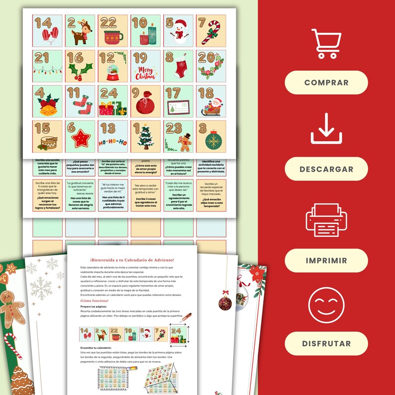 Printable Christmas Advent Calendar Emotional Wellbeing Challenge ...