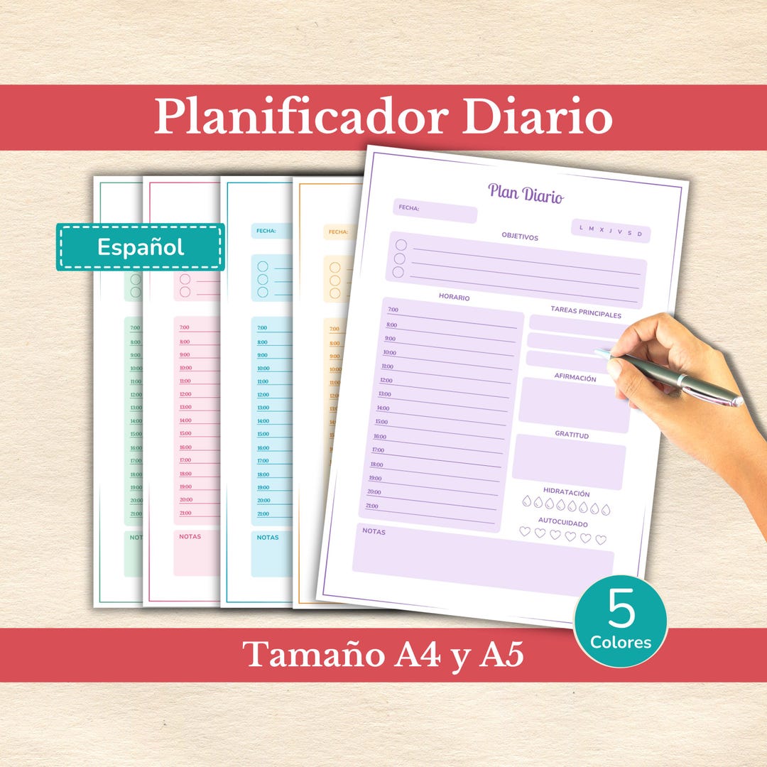 Printable Spanish Daily Planner | Undated Template | Daily Goal Planner ...