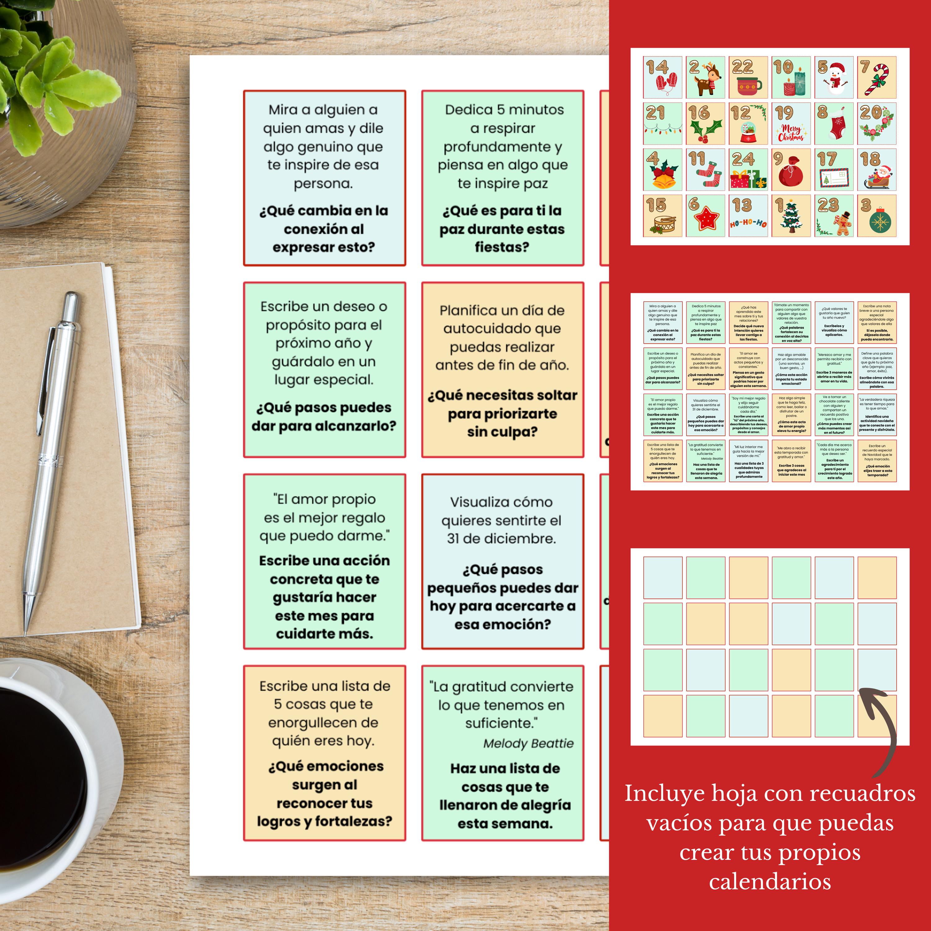 Printable Christmas Advent Calendar Emotional Wellbeing Challenge ...