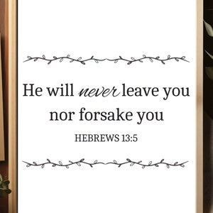 Hebrews 13:5 Bible Verse Wall Art Print With Bible Study, Black and ...