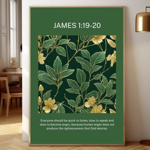 James 1:19-20 Bible Verse Wall Art Print With Bible Study,christian ...