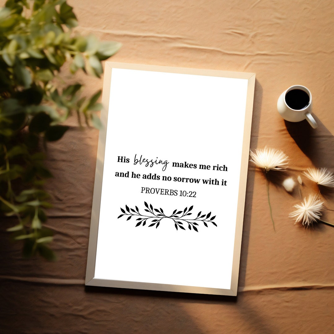 Proverbs 10:22 Bible Verse Wall Art Bible Study, Black and White, Bible ...