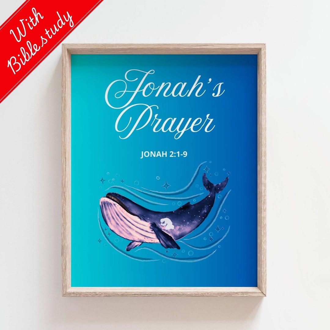 Jonah 2:1-9 Deep Sea Ocean Bible Verse Wall Art,underwater Blue Whale ...