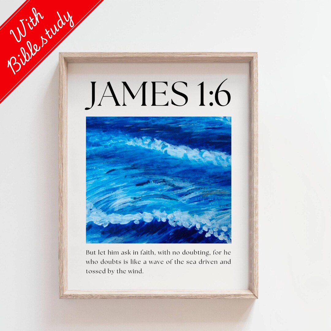 Watercolor Ocean Waves Bible Verse Wall Art,james 1:6 Scripture,acrylic ...
