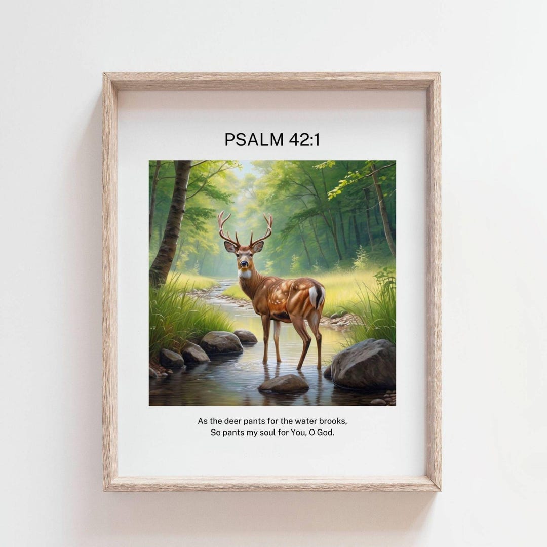 Psalm 42:1 Nature Water Bible Verse Digital Print,inspiring Deer Stag ...