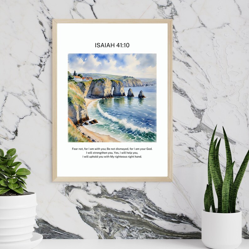 Isaiah 41:10 Watercolor Ocean Fear Not Bible Verse Digital Print ...