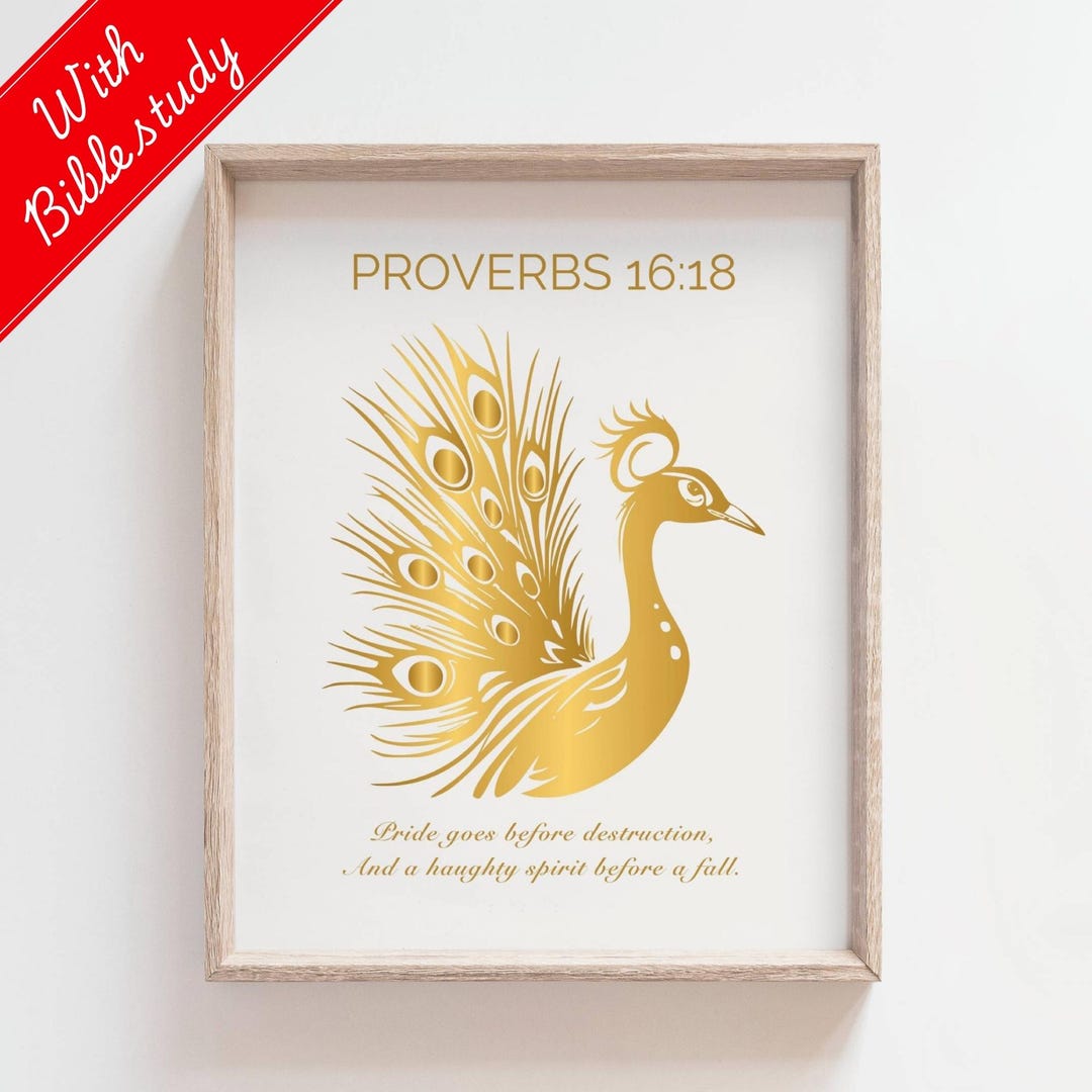 Proverbs 16:18 Golden Peacock Feathers Bible Verse Wall Art, Metallic ...