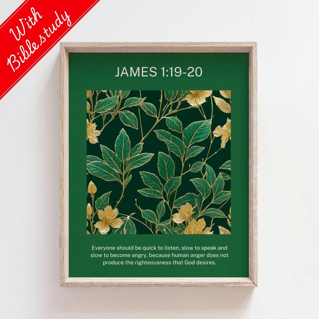 James 1:19-20 Aesthetic Botanical Bible Verse Digital Print, Green Herb ...