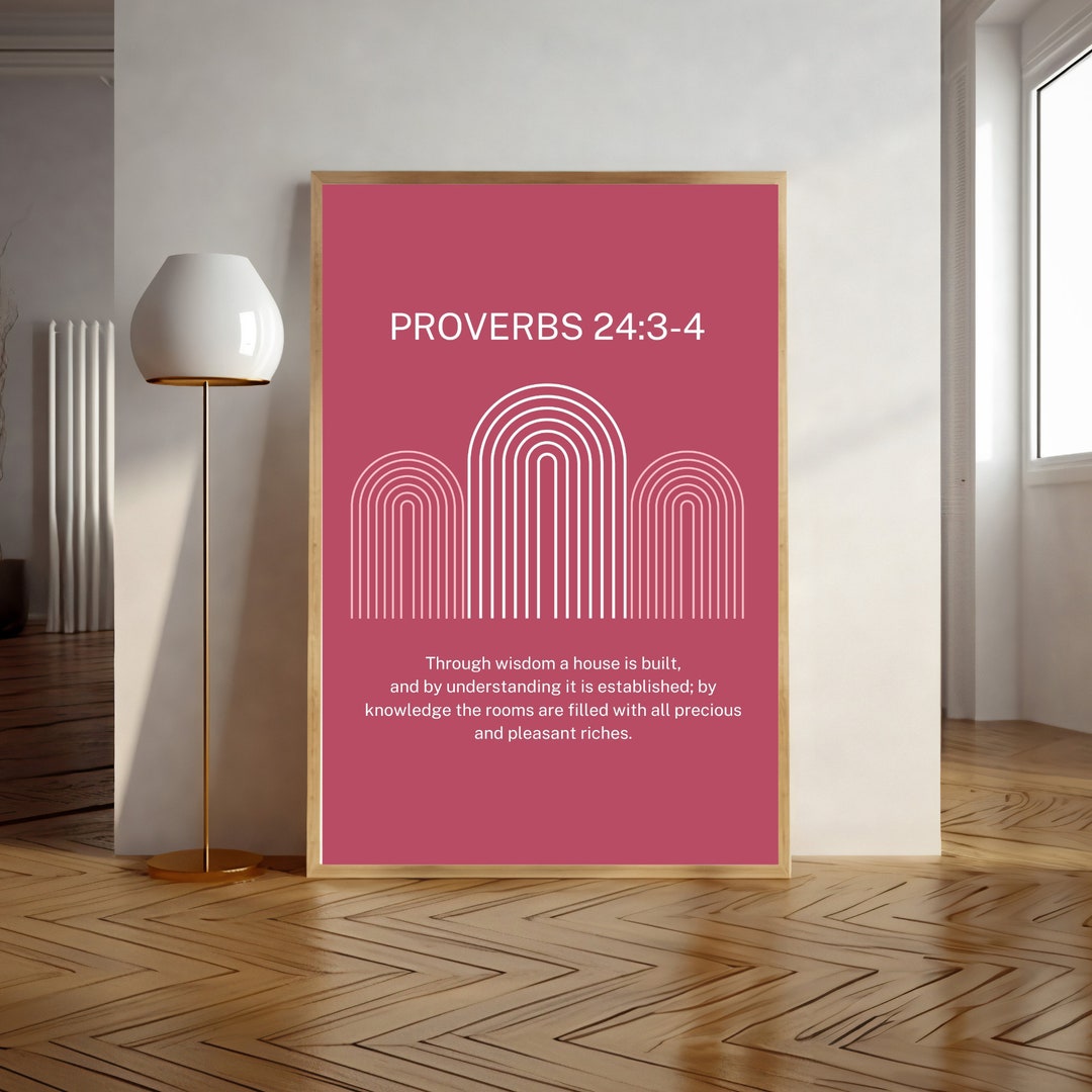 Proverbs 24:3-4 Bible Verse Wall Art Print With Bible Study, Christian ...