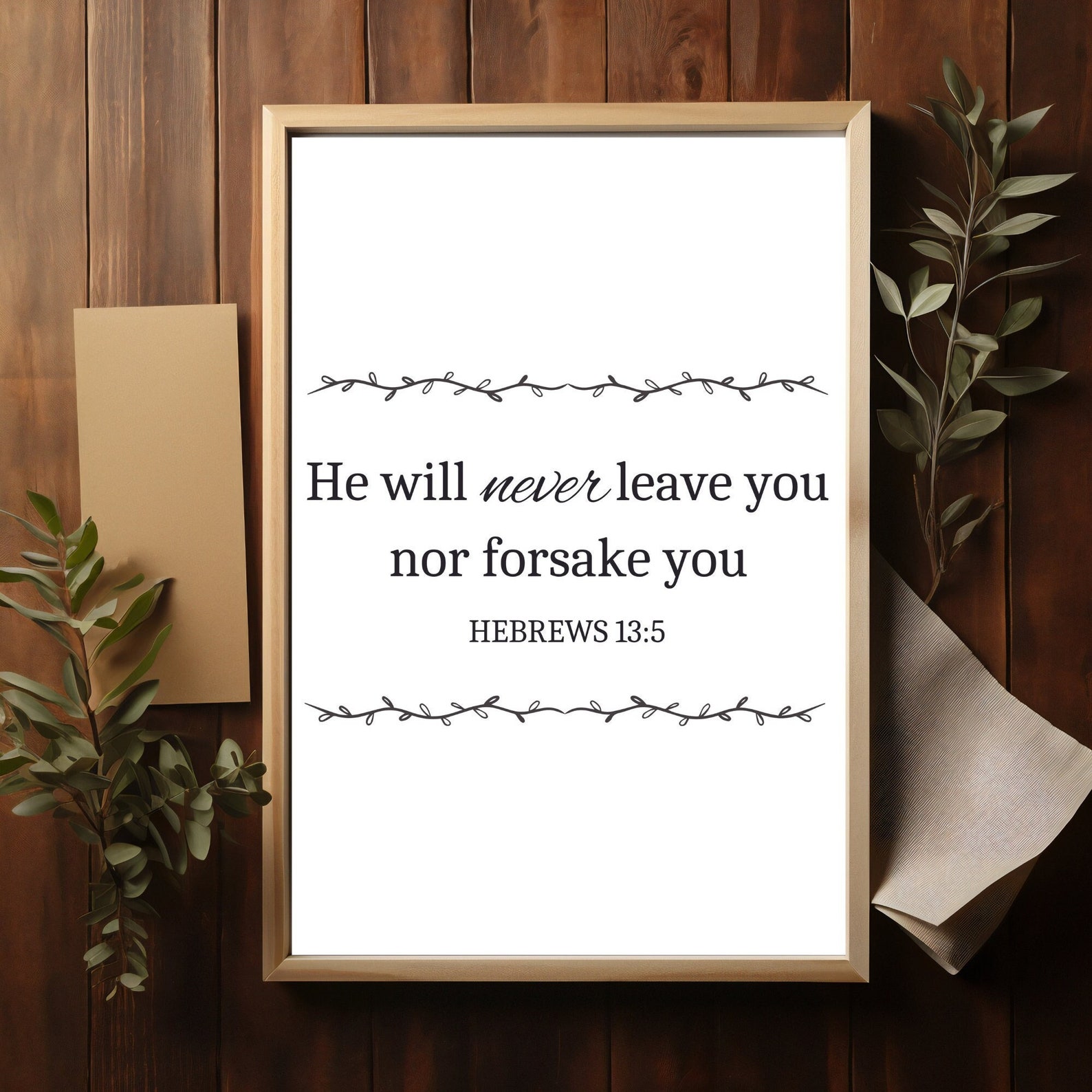 Hebrews 13:5 Bible Verse Wall Art Print With Bible Study, Black and ...