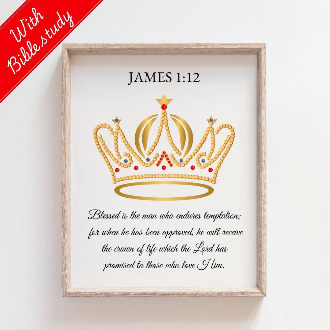 James 1:12 Elegant Bible Verse Wall Art, Royal Gold Crown of Life ...