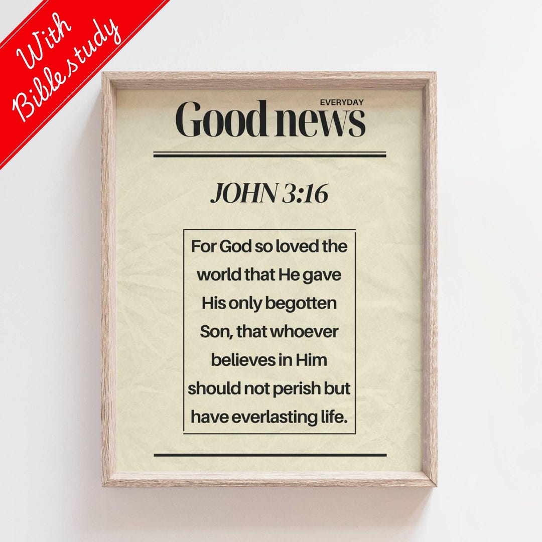 John 3:16 Retro Bible Verse Wall Art,newspaper Scripture Digital Print ...