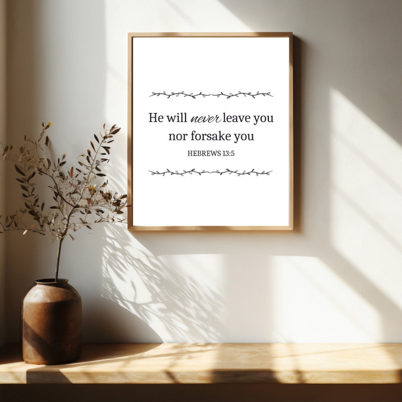 Hebrews 13:5 Bible Verse Wall Art Print With Bible Study, Black and ...