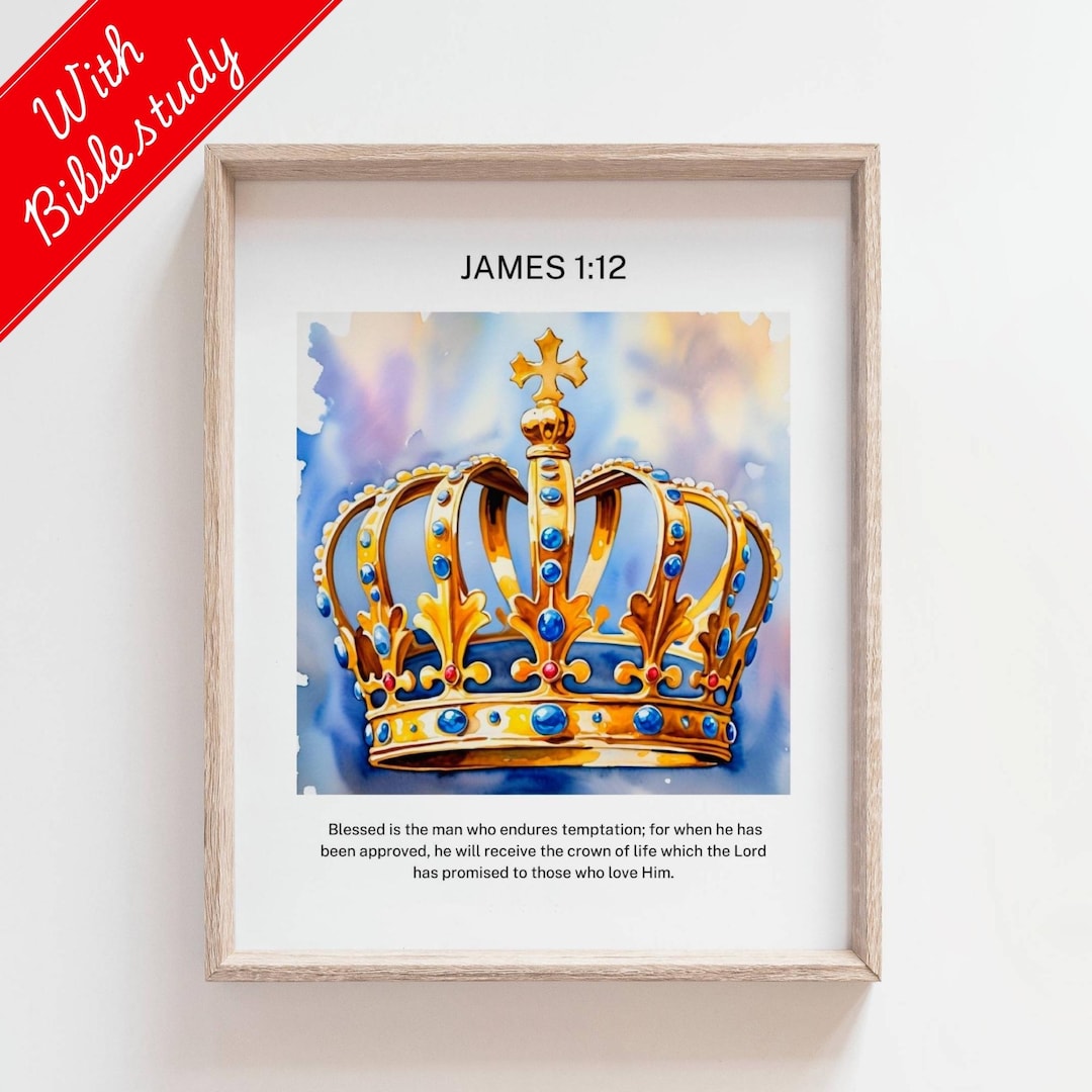 James 1:12 Gold Crown of Life Scripture Wall Art, Watercolor Bible ...