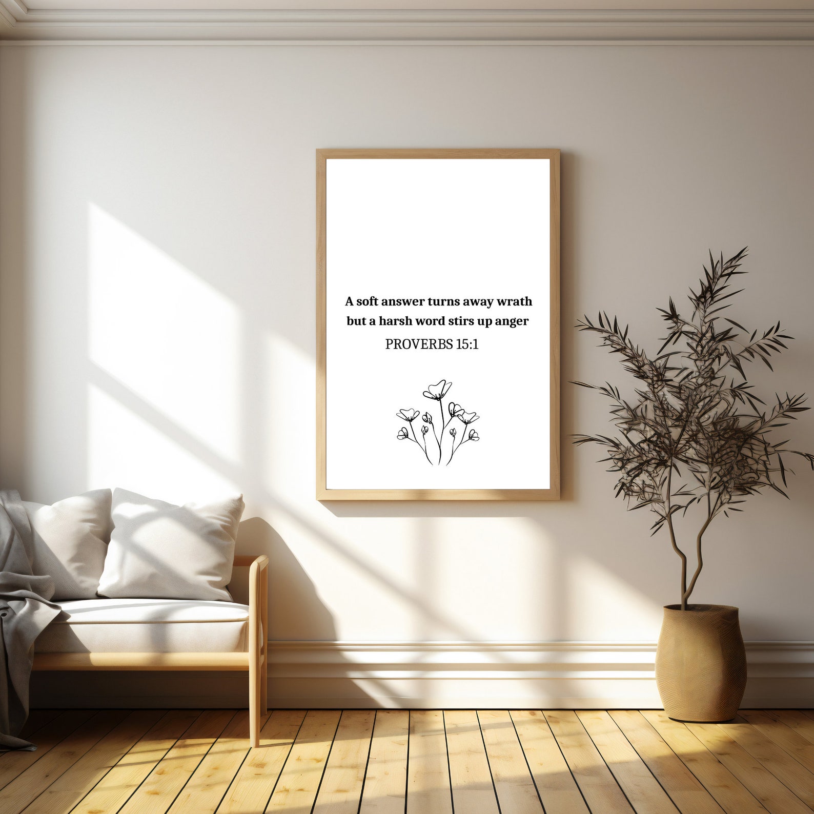 Proverbs 15:1 Bible Verse Wall Art Print With Bible Study, Black and ...