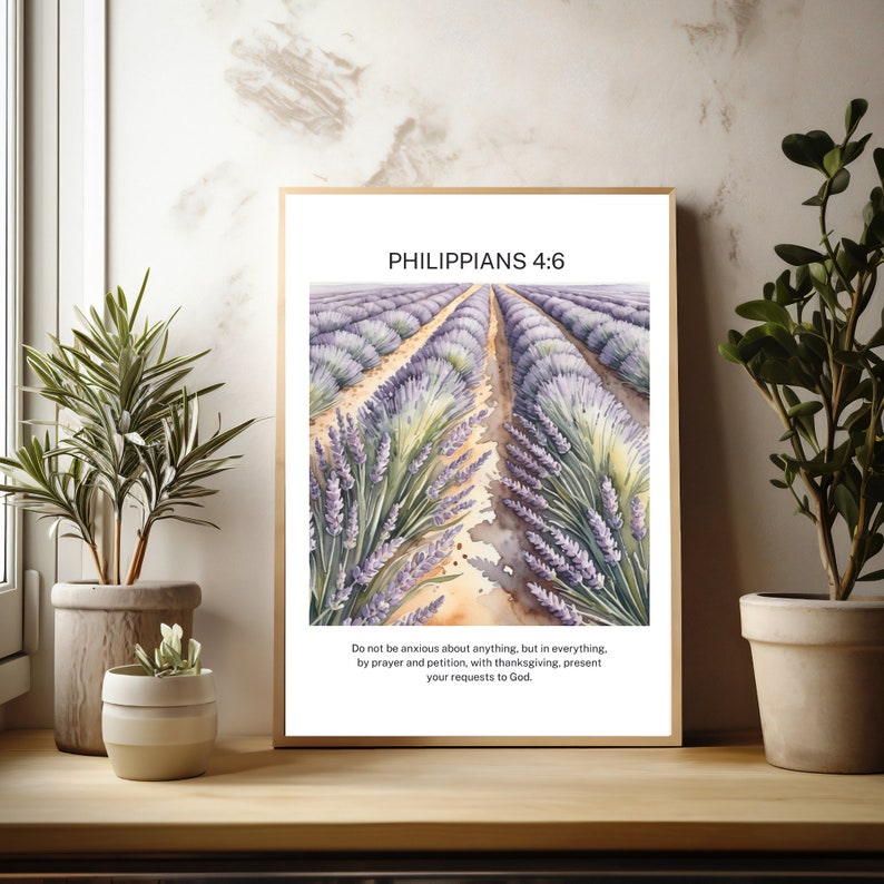 Philippians 4:6 Watercolour Floral Bible Verse Digital Print,lavender ...