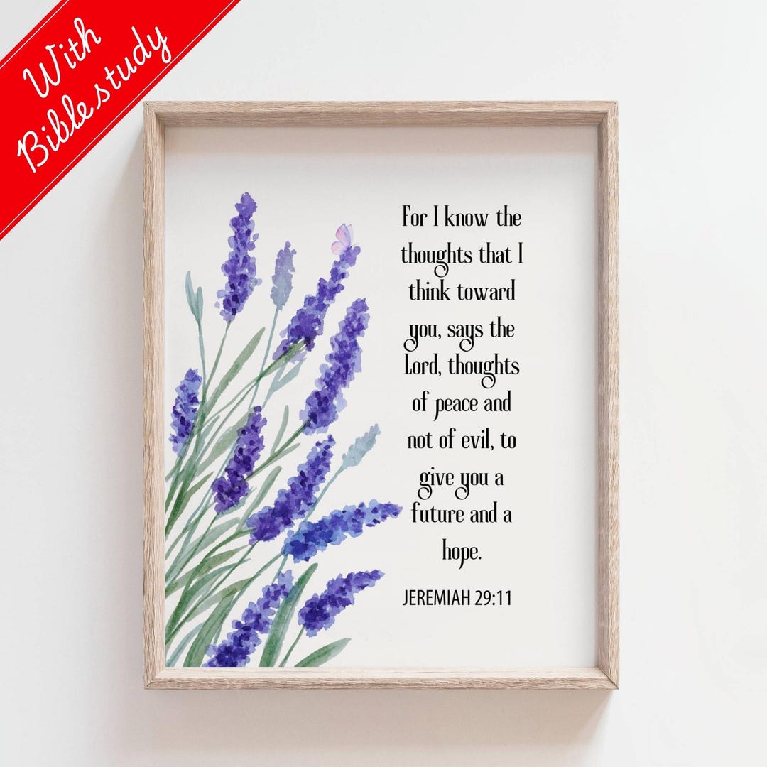 Jeremiah 29:11 Watercolor Floral Bible Verse Wall Art, Lavender Flower ...