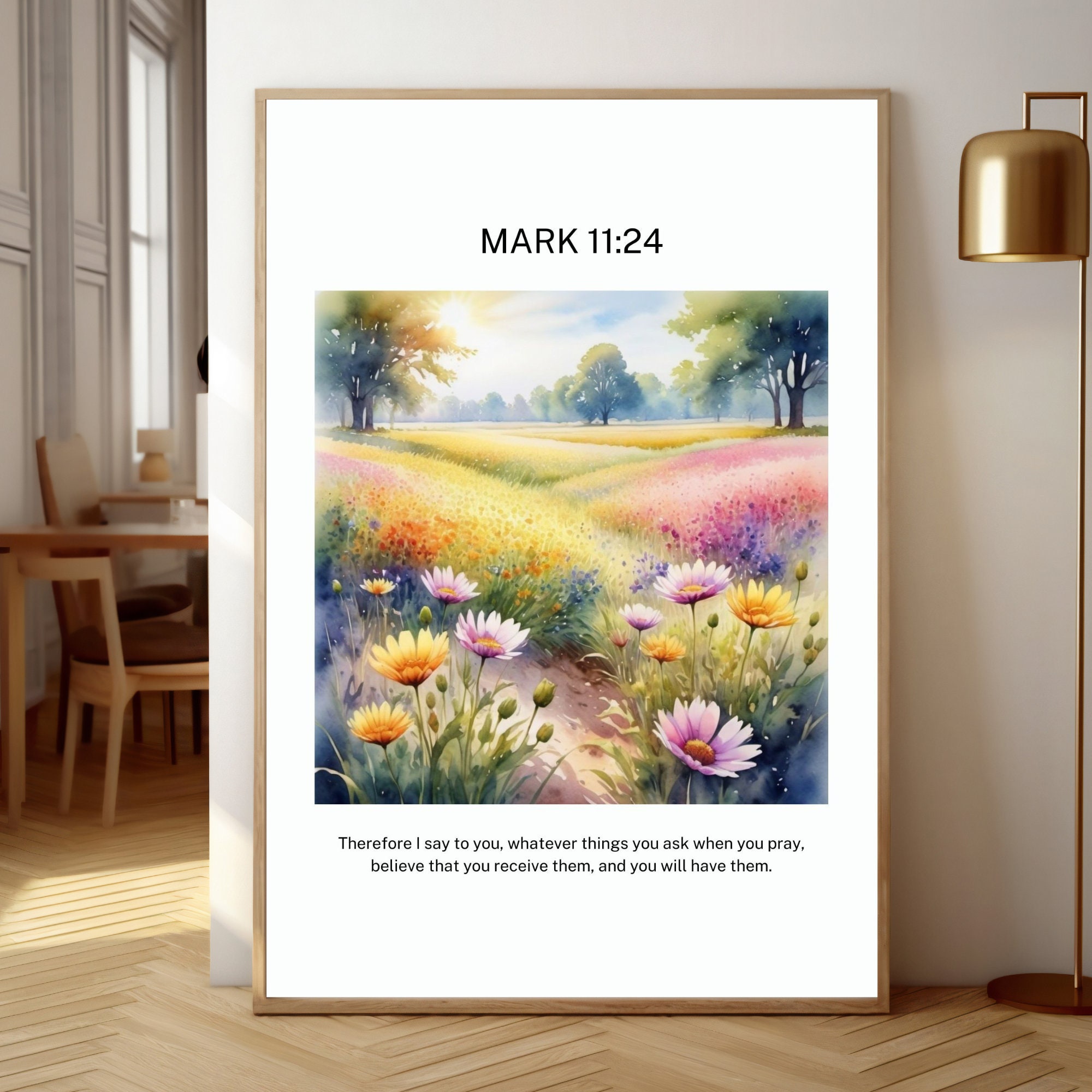 Mark 11:24 Bible Verse Wall Art Print With Bible Study, Scripture Wall ...