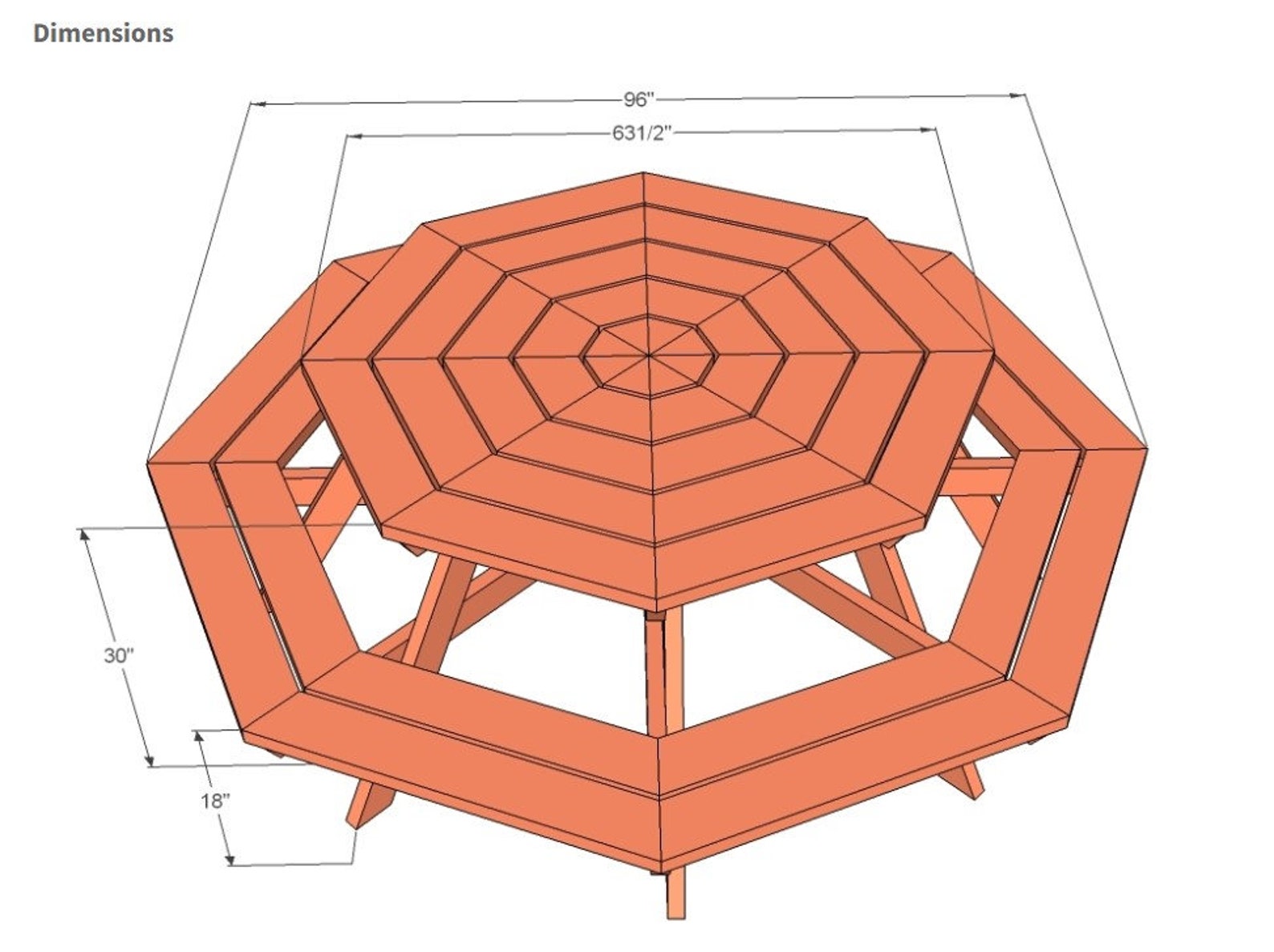 Octagon Picnic Table Plans, DIY Round Picnic Table, Garden Dinner Table ...