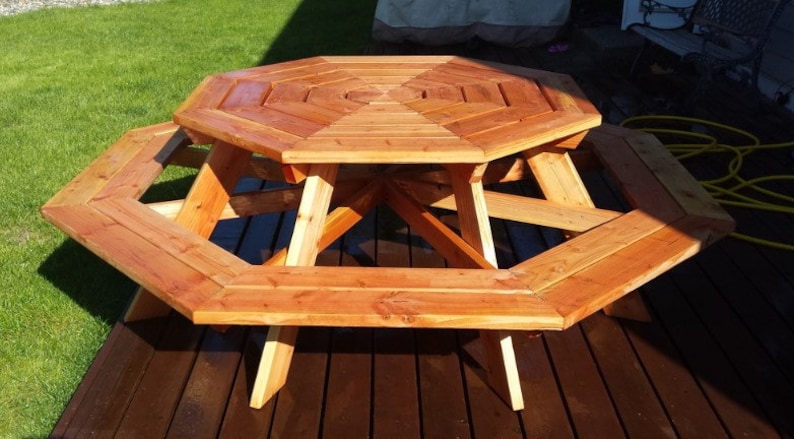 Octagon Picnic Table Plans, DIY Round Picnic Table, Garden Dinner Table ...