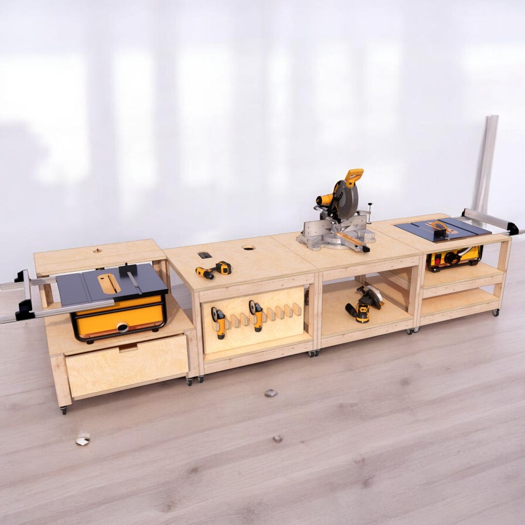 Mobile Saw Workbench Plans, Modular Mobile Table Saw Mitter, Saw ...