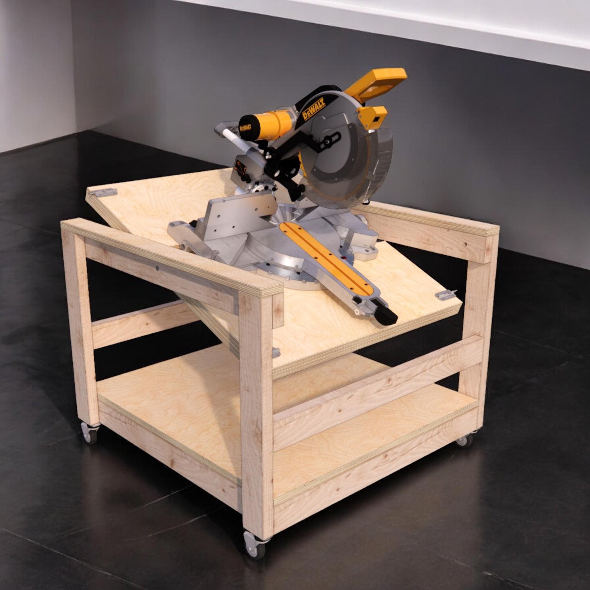 Miter Saw Workbench Plan, Mobile Garage Miter Saw Table, Modular Tool Station, Woodshop Table ...