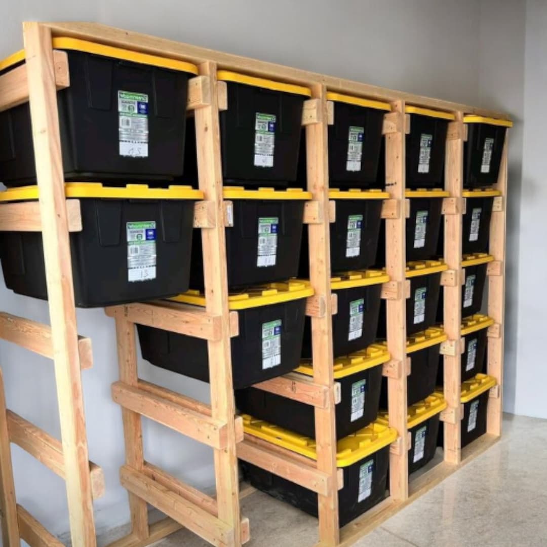 27 Gallon Tote Rack Plans, Garage Storage Rack, Basement Organizer, Box ...