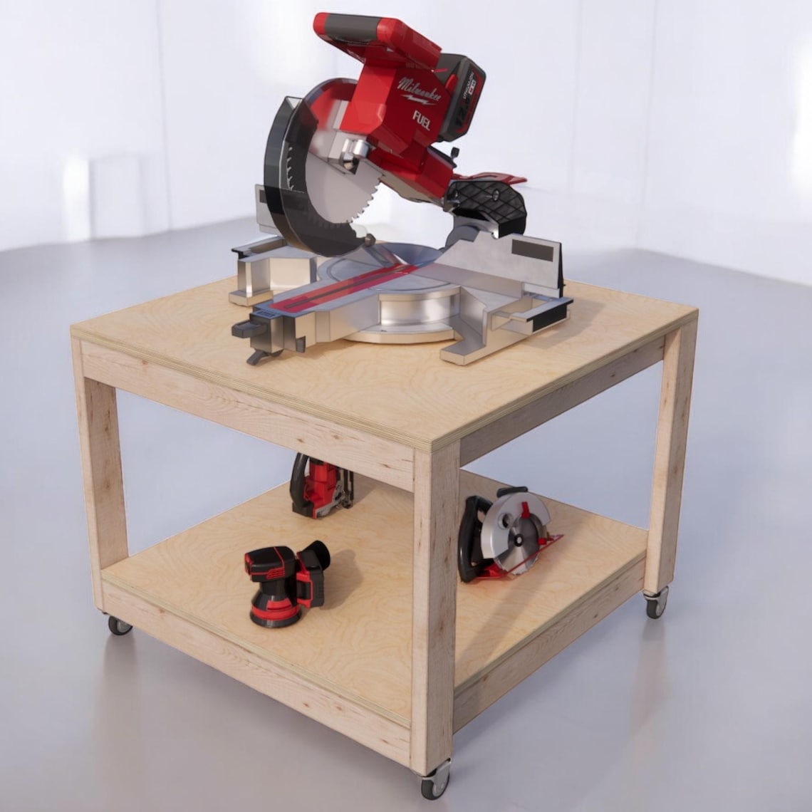 Miter Saw Workbench Plan, Mobile Garage Miter Saw Table, Modular Tool ...