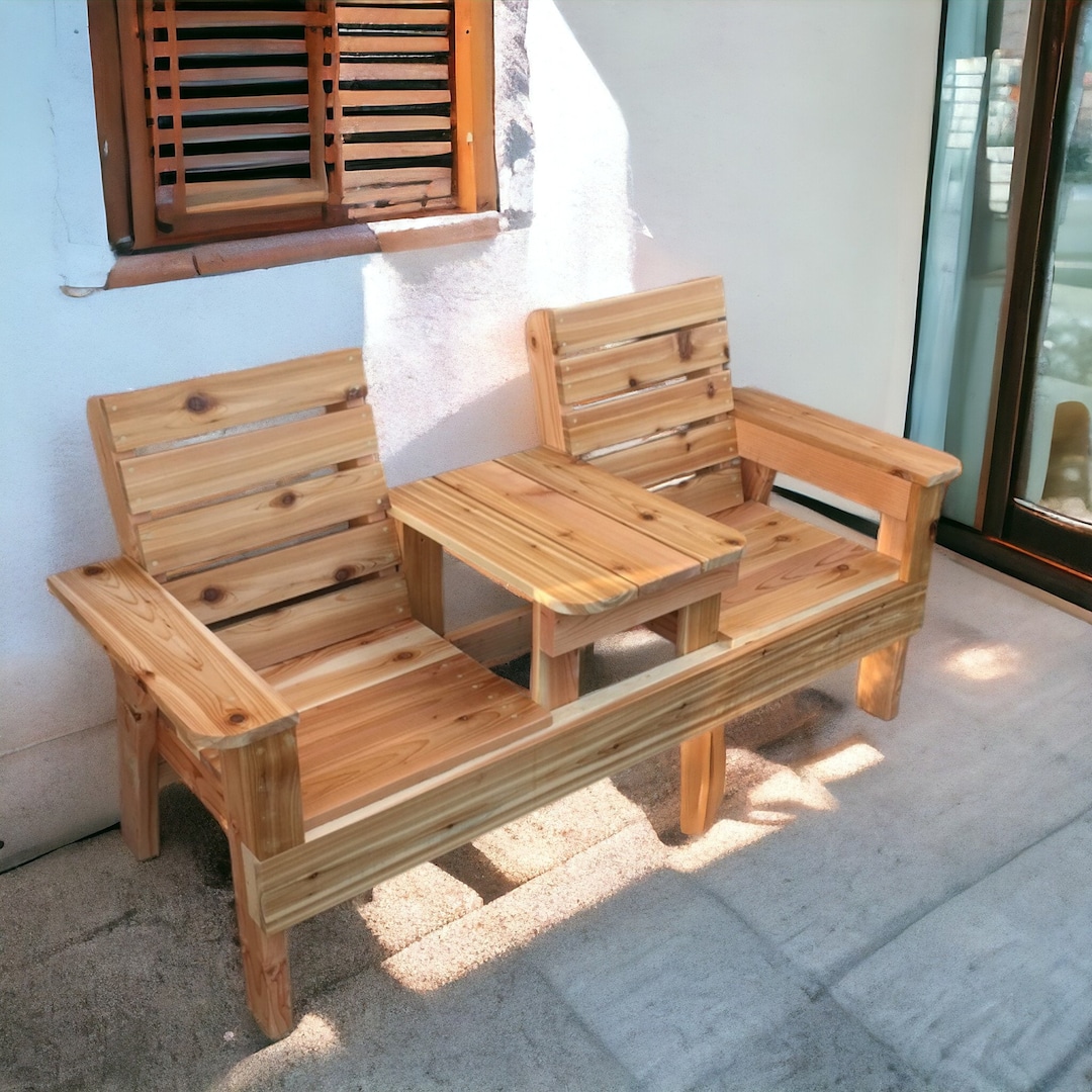 Double Bench With Table Build Plans- Outdoor Chair-backyard Table ...