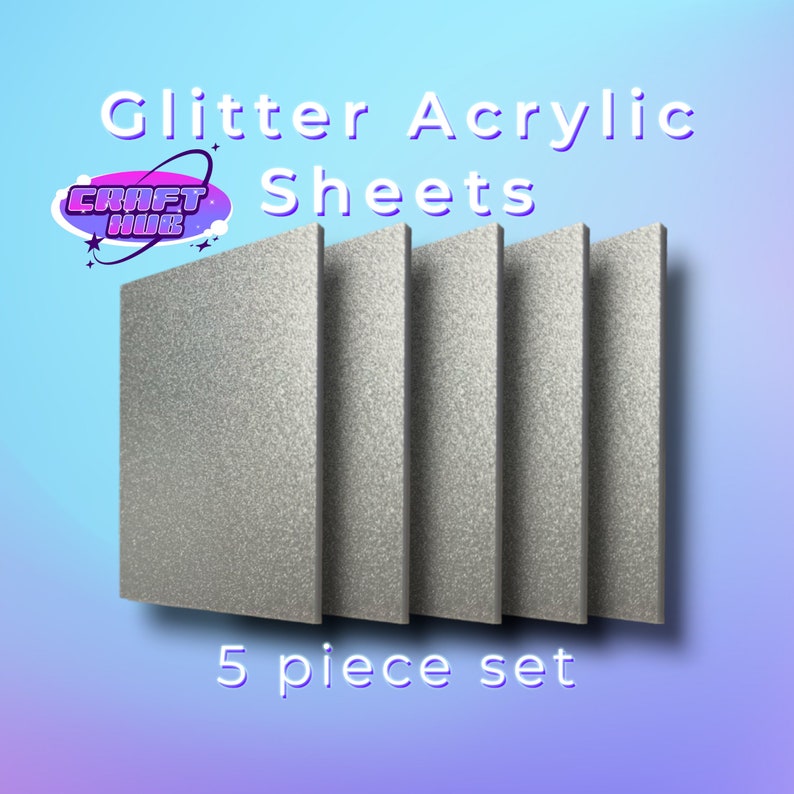 Silver Glitter Acrylic Sheets / One Sided Glitter Sheet in a 5 Piece ...