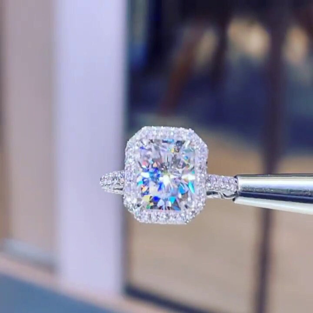 Designer Halo Wedding Ring, Four Claw Prong Basket Set Ring for Propose ...