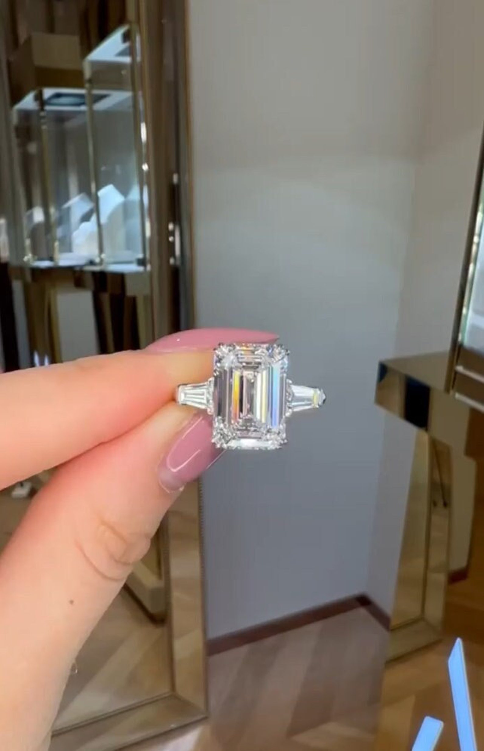 Emerald Cut Three Stone Ring, 5.00 CT Emerald Cut Colorless Moissanite ...
