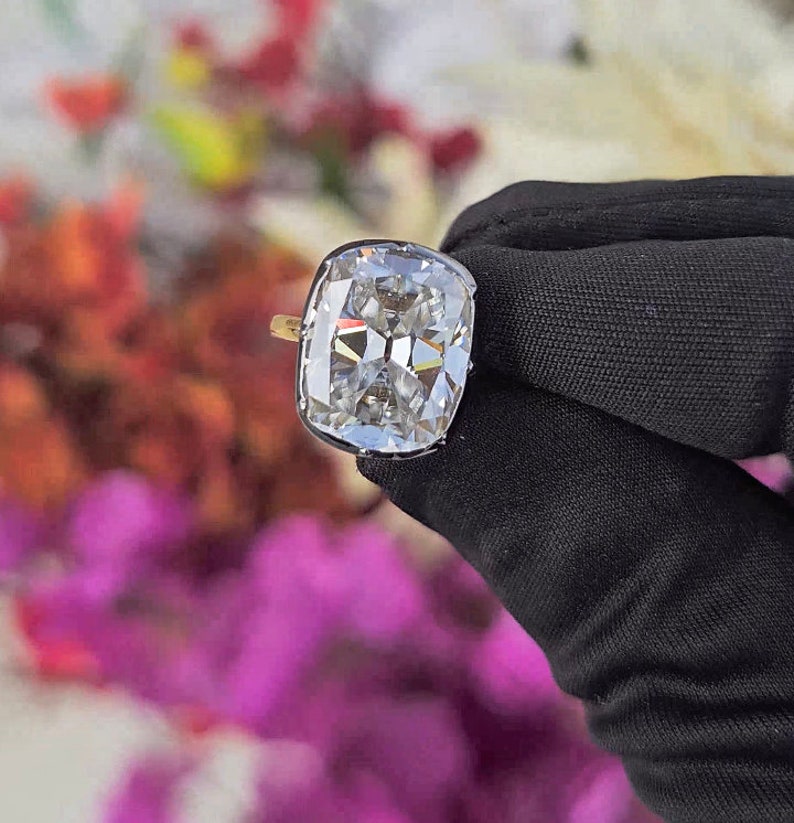 8.0 CT Old Mine Cut Solitaire Bezel Setting Moissanite Ring_14k Solid ...