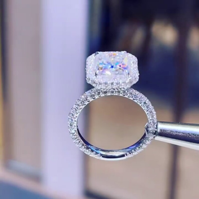 Designer Halo Wedding Ring, Four Claw Prong Basket Set Ring for Propose ...