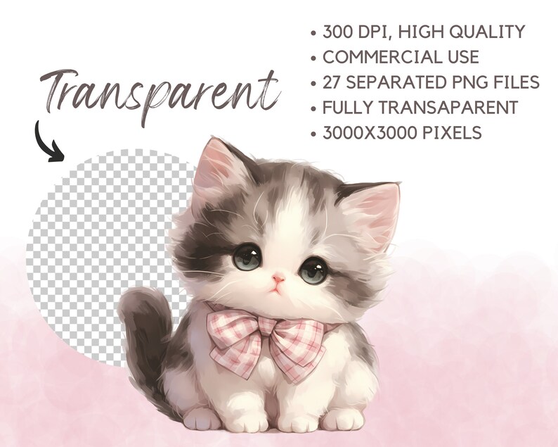 Cute Cats Kitten Clipart | 40 PNG Cute Kitten Cat PNG Perfect for Card ...