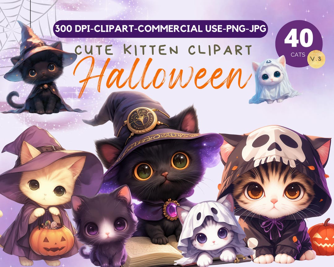 40 Watercolor Cute Halloween Cat Clipart, Cat Halloween, Halloween PNG ...