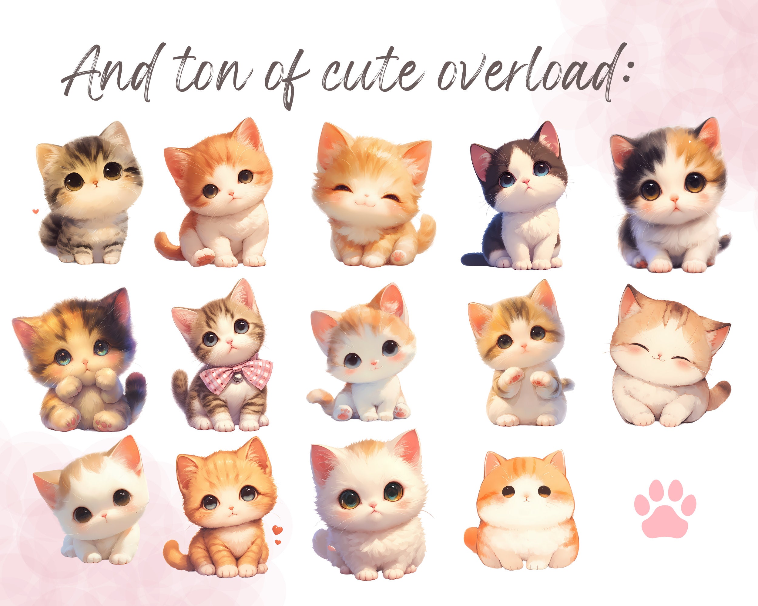 Cute Cats Kitten Clipart | 40 PNG Cute Kitten Cat PNG Perfect for Card ...