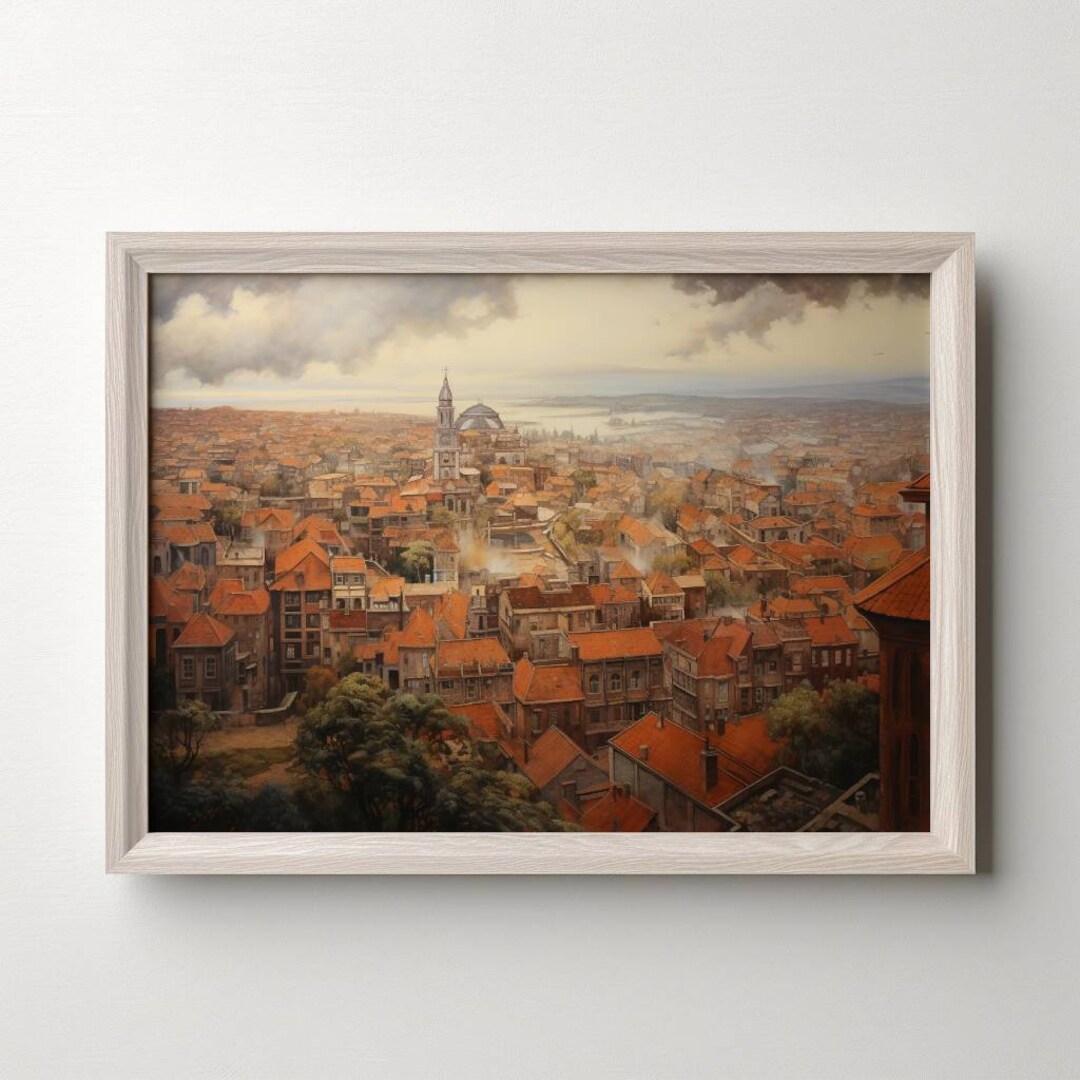 Victorian Era Cityscape Poster Print // Faux Oil on Canvas - Etsy