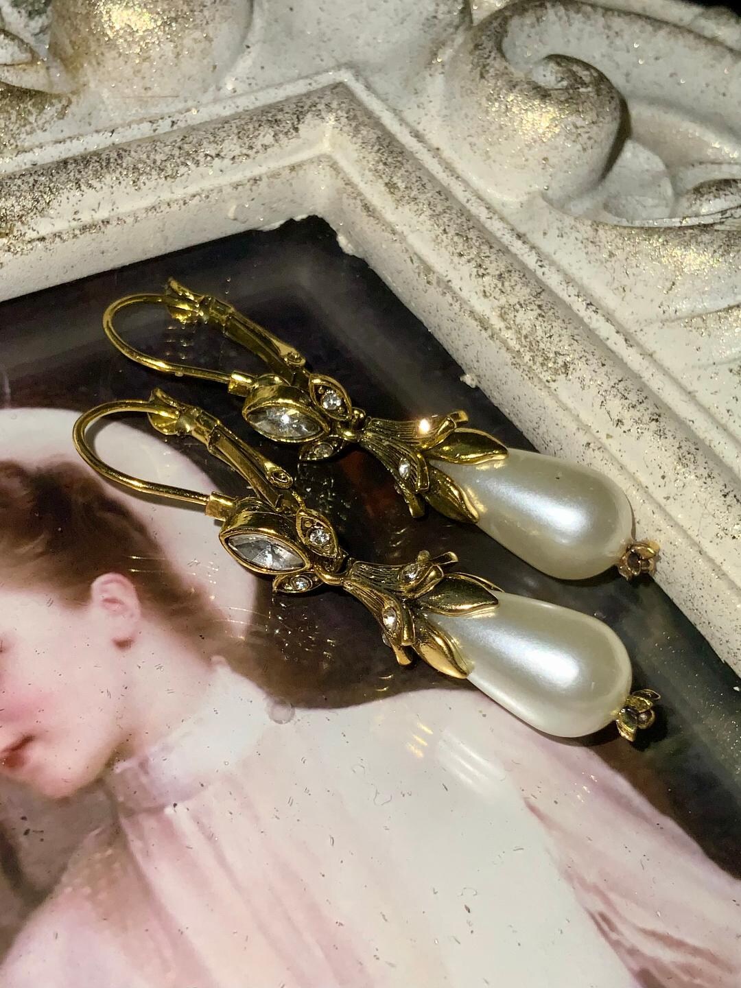 Antique Gold Victorian Style Pearl Earrings Edwardian Style Dangle ...