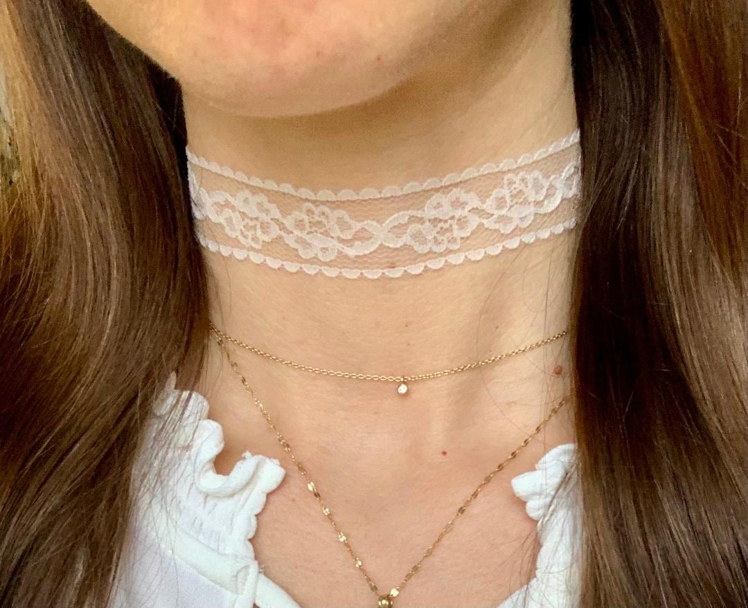 Elastic Lace Choker White Stretchy Lace Choker Necklace Victorian Style ...