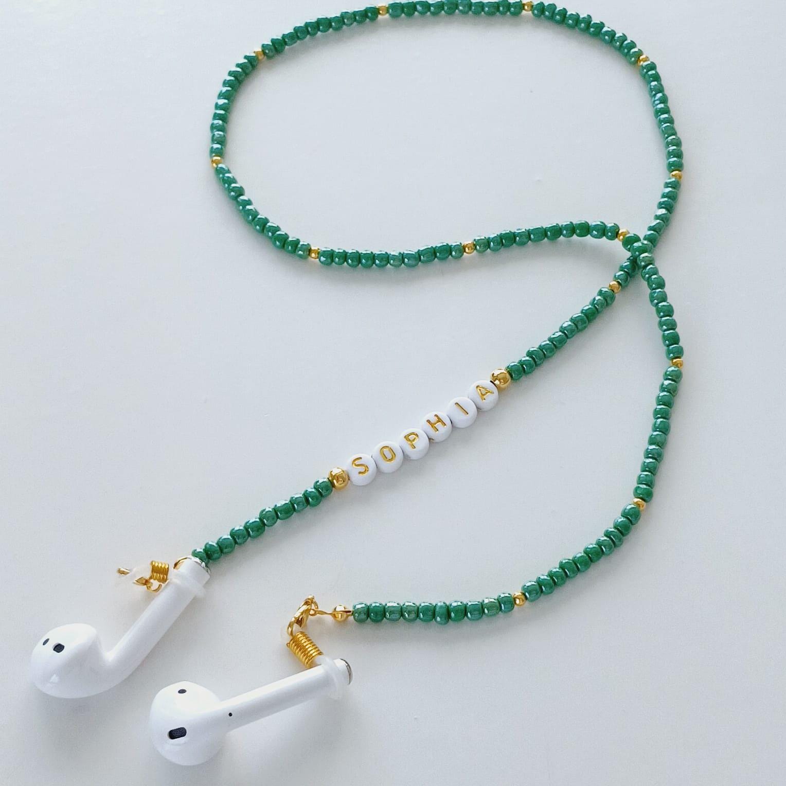 Custom Beaded Airpods Chain – Personalized Name Earphone Strap, Choose ...