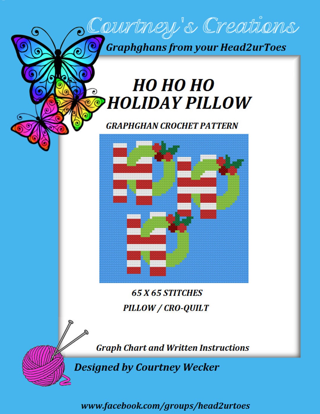 Hohoho Holiday Pillow / Cro-quilt - Graphghan Crochet Pattern - Etsy