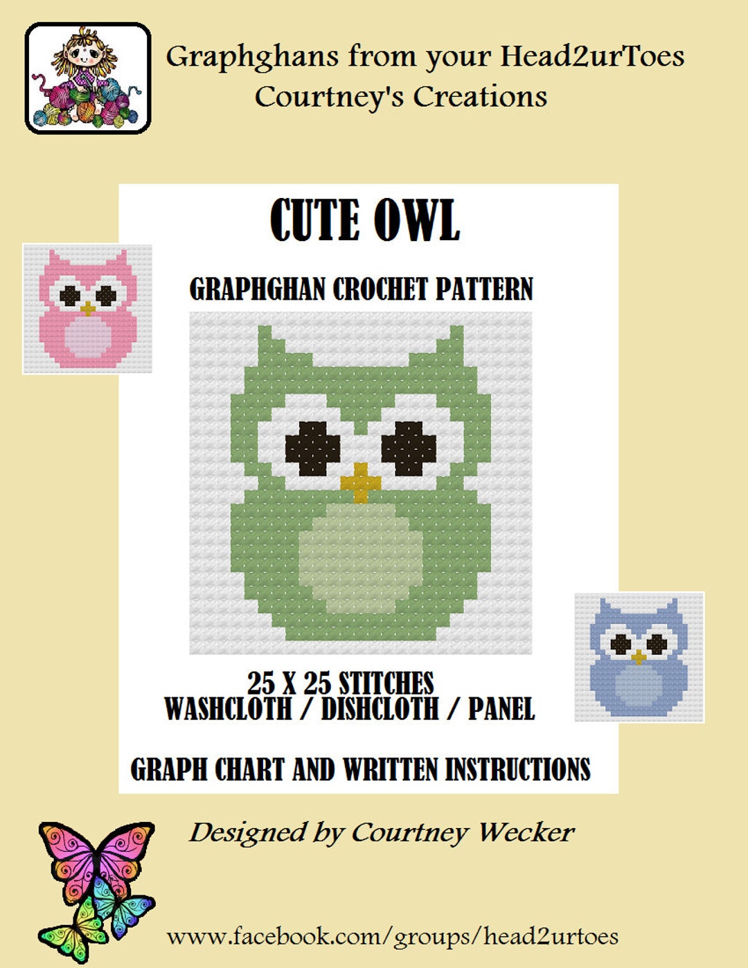 Cute Owl - Graphghan Crochet Pattern / Washcloth / Dishcloth / Panel - Etsy