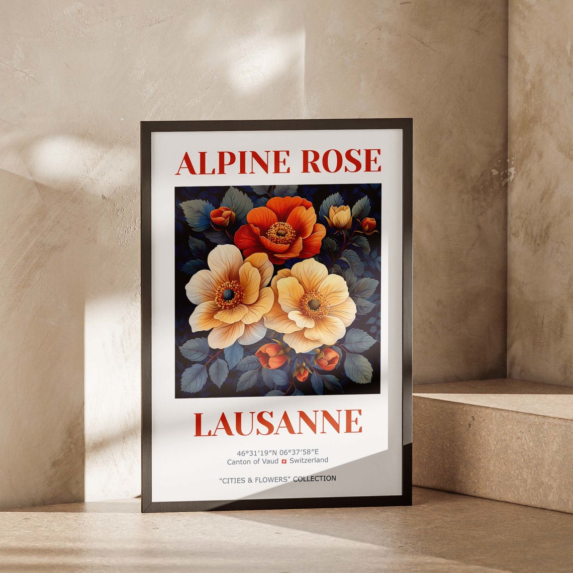 Switzerland Lausanne Poster Alpine Rose Flowers Digital Print ...