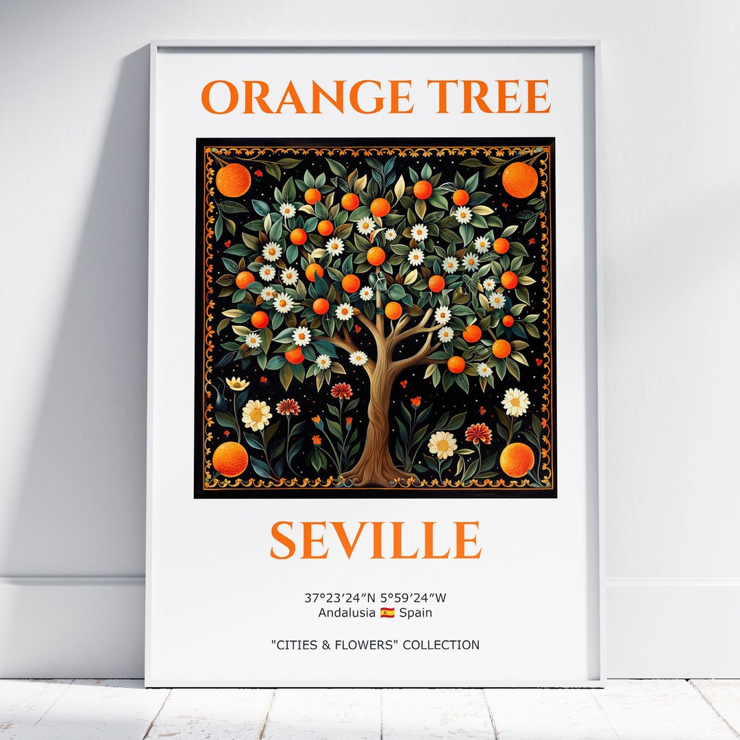 Seville Print, Seville Poster, Seville Wall Art, Seville Spain. Orange ...