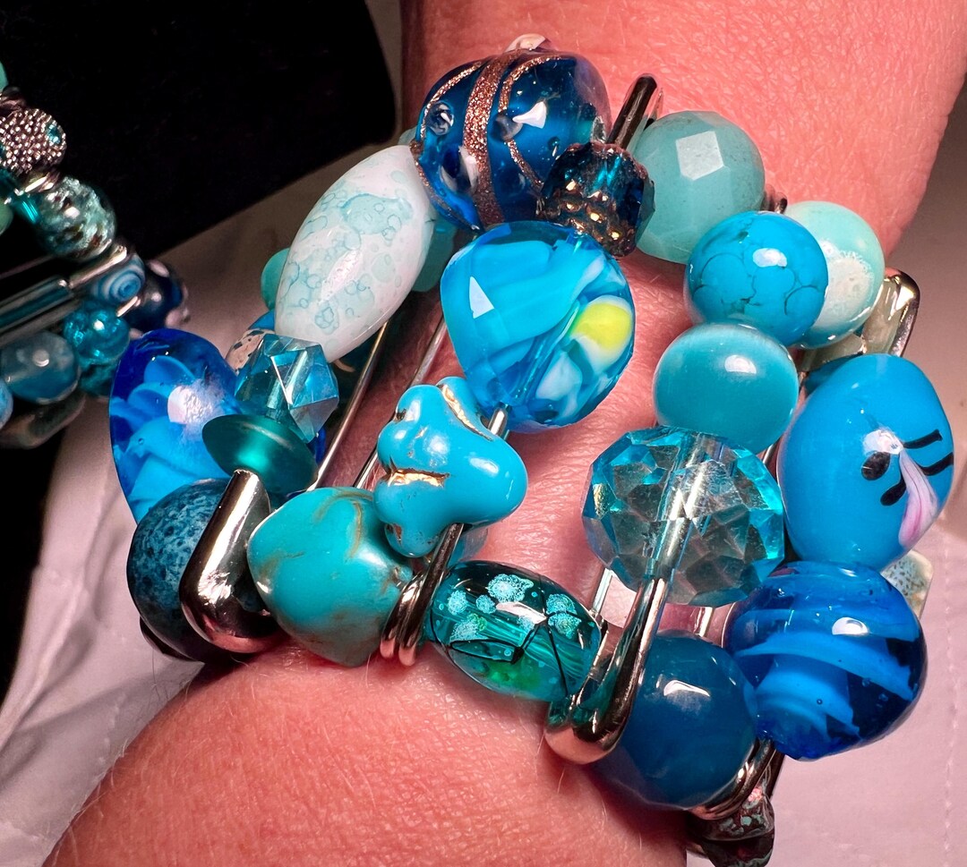 Funk & Chunky Handmade Aqua Safety Pin Bracelet Created From High ...