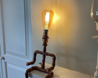 Copper Pipe Lamp Sitting Man Retro Handmade Unique Gift Edison Light ...