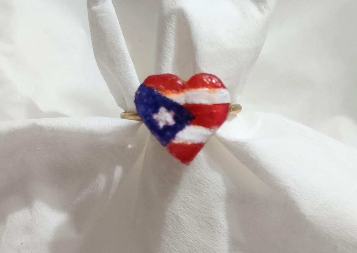 Puerto Rican Flag-heart Shaped Ring - Etsy
