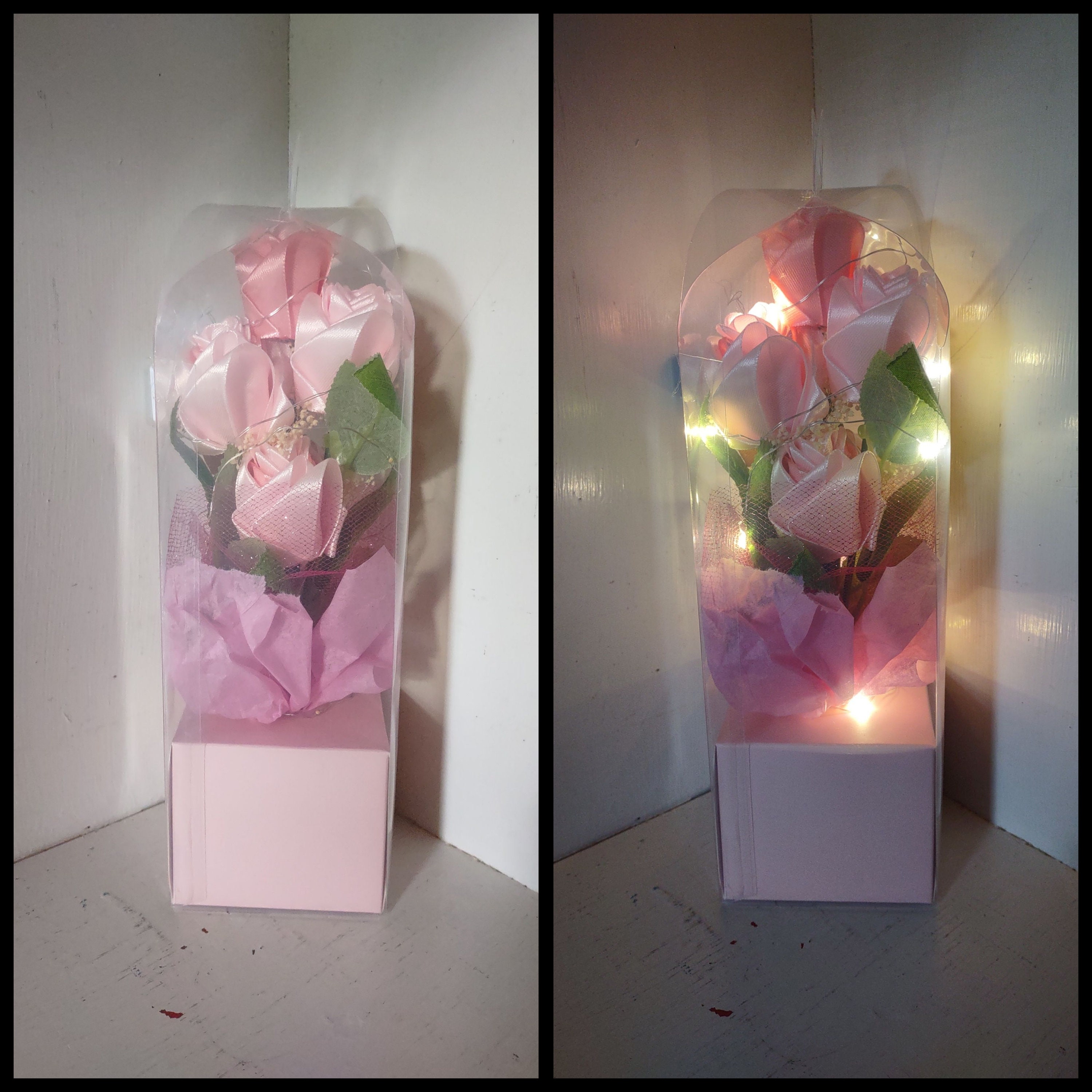 6 Piece Pink Rose Bouquet in Pink Box - Etsy