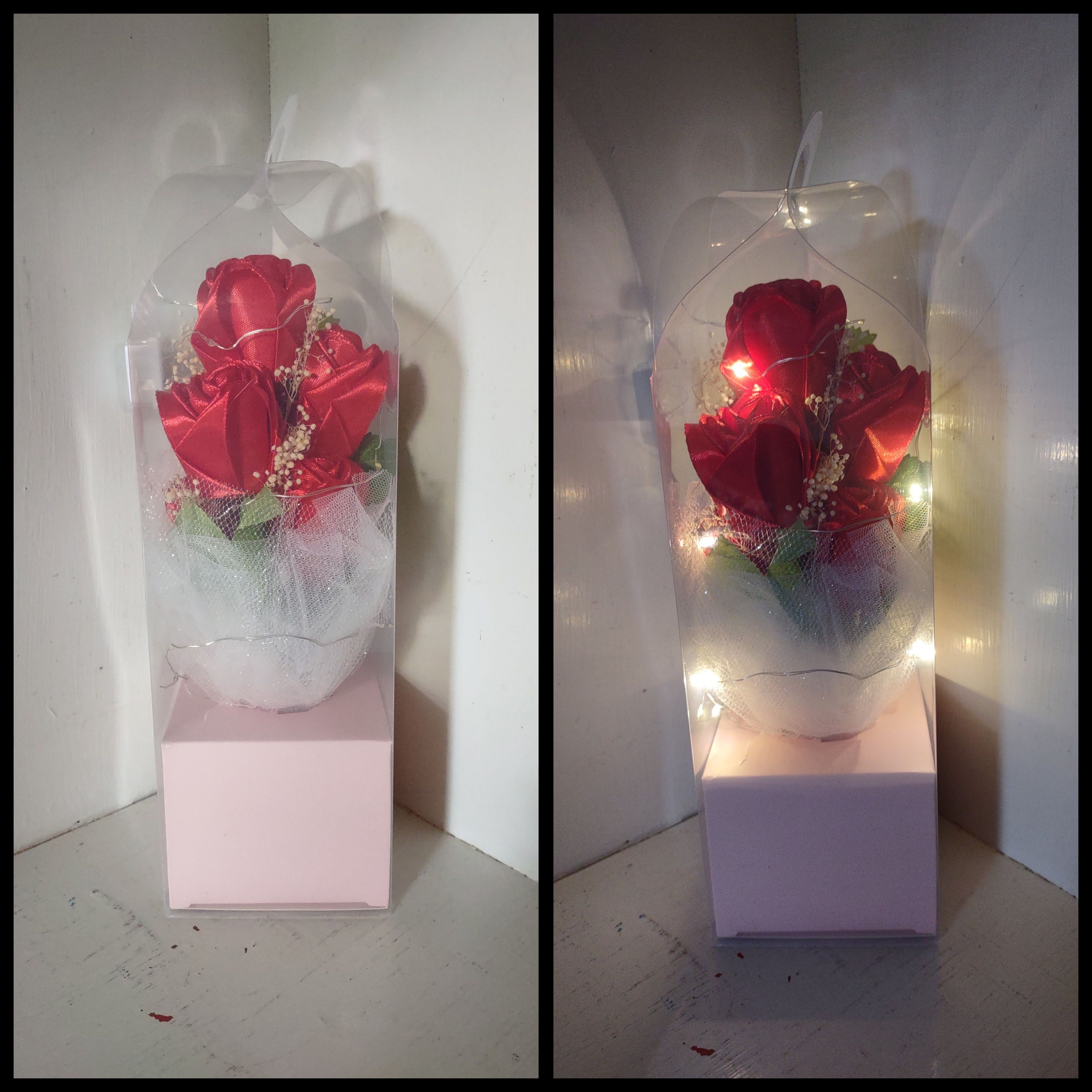 6 Piece Red Rose Bouquet in Pink Box - Etsy